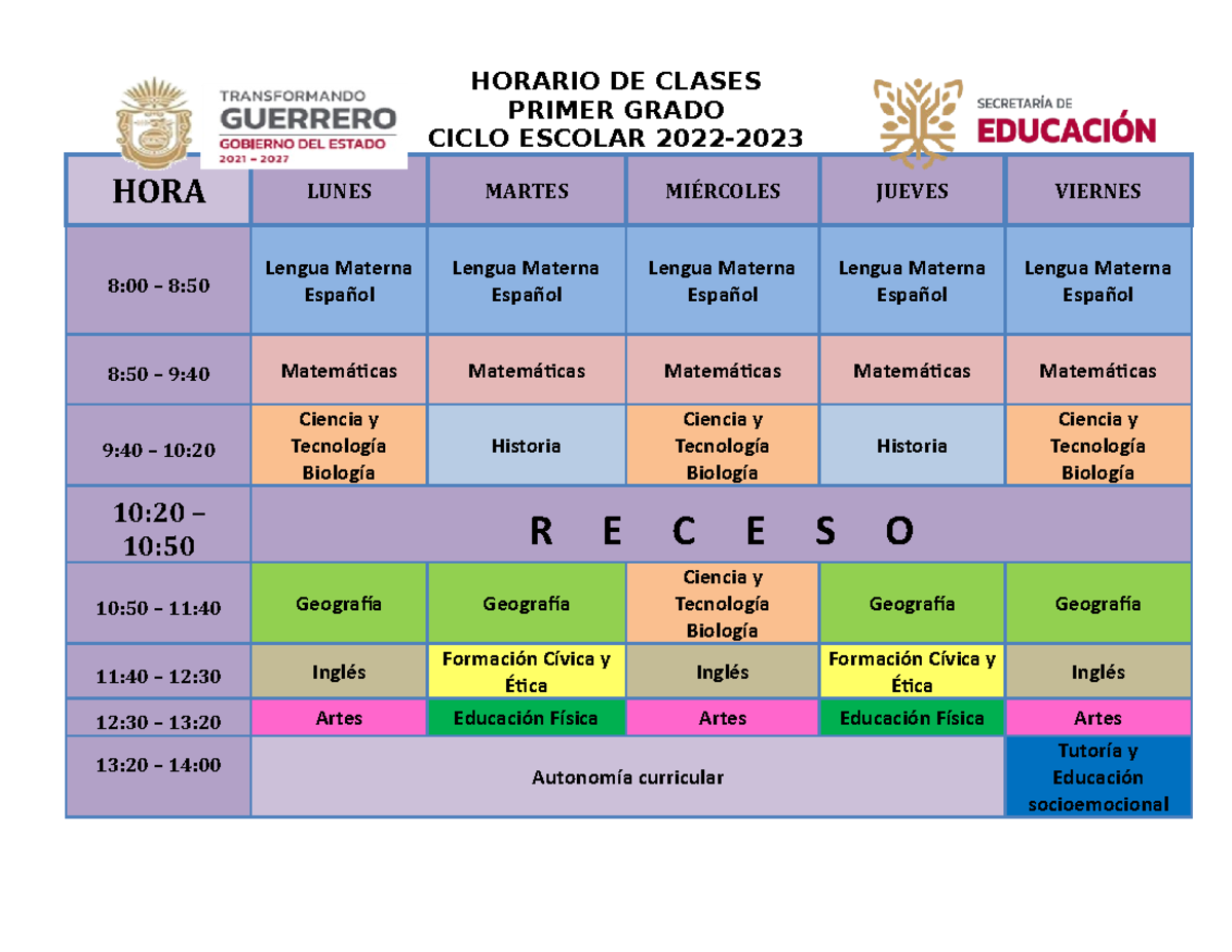 Horario DE Clases - MATERIAL PRACTICO PARA TITULACION - HORARIO DE ...