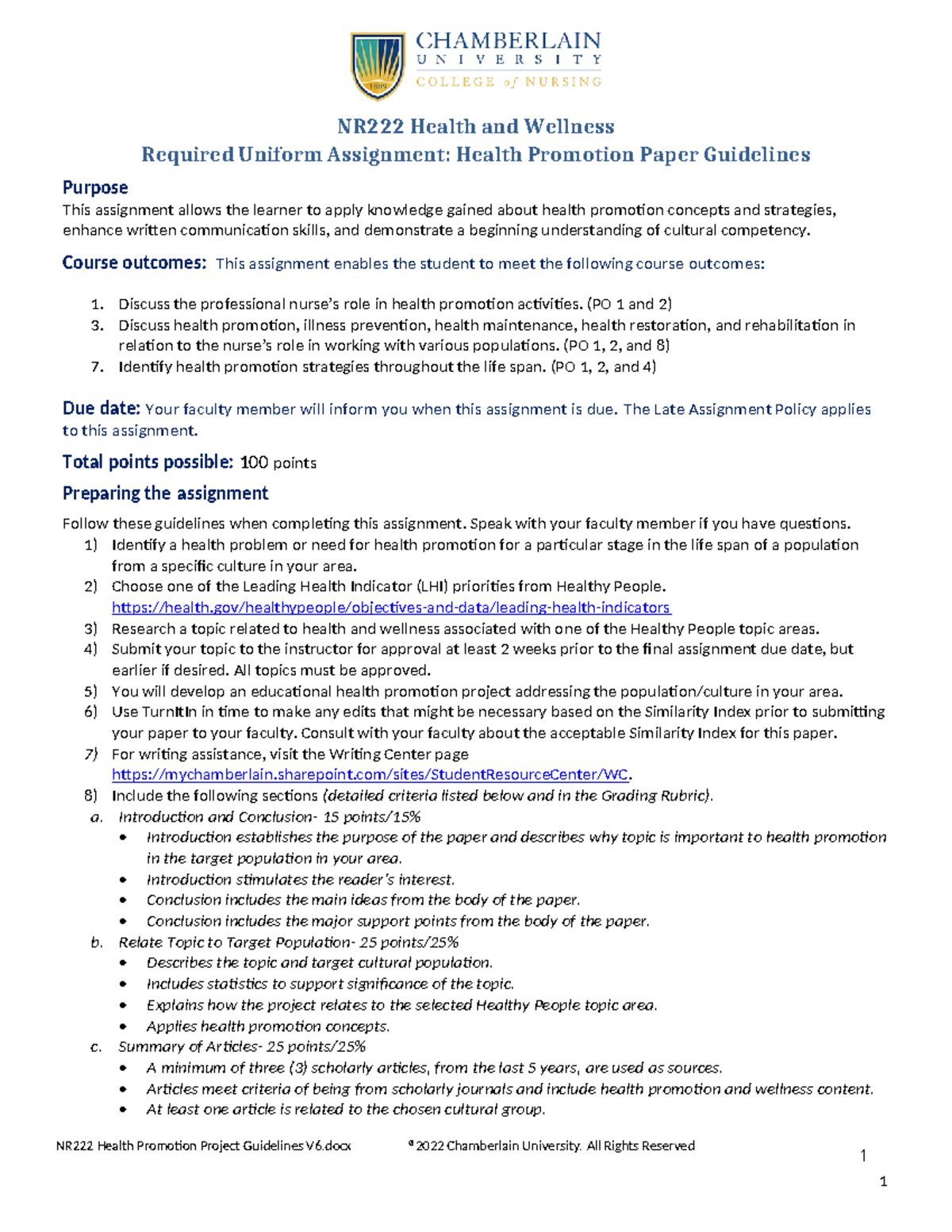 NR222 RUA Health Promotion - 1 Required Uniform Assignment: Health ...