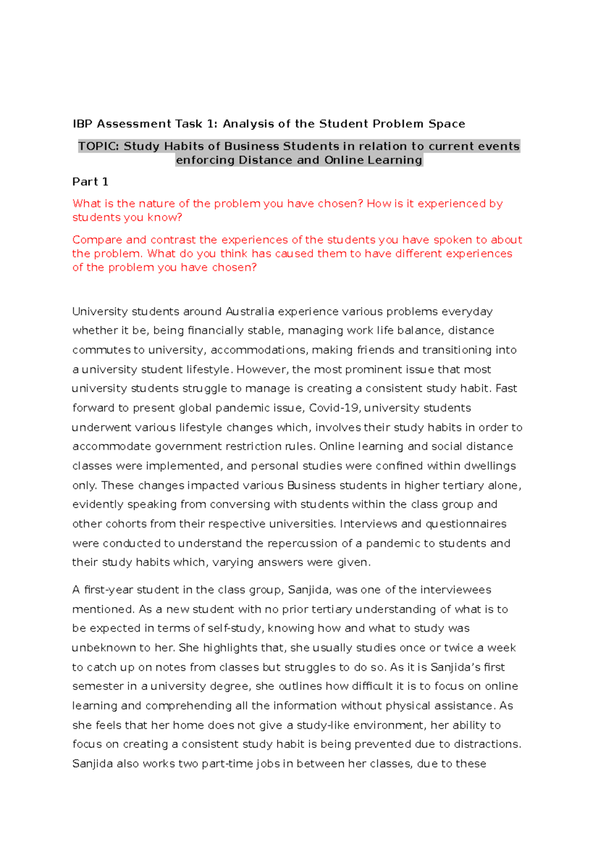 IBP Task 1 - Assessment 1 Task 1 - IBP Assessment Task 1: Analysis of ...