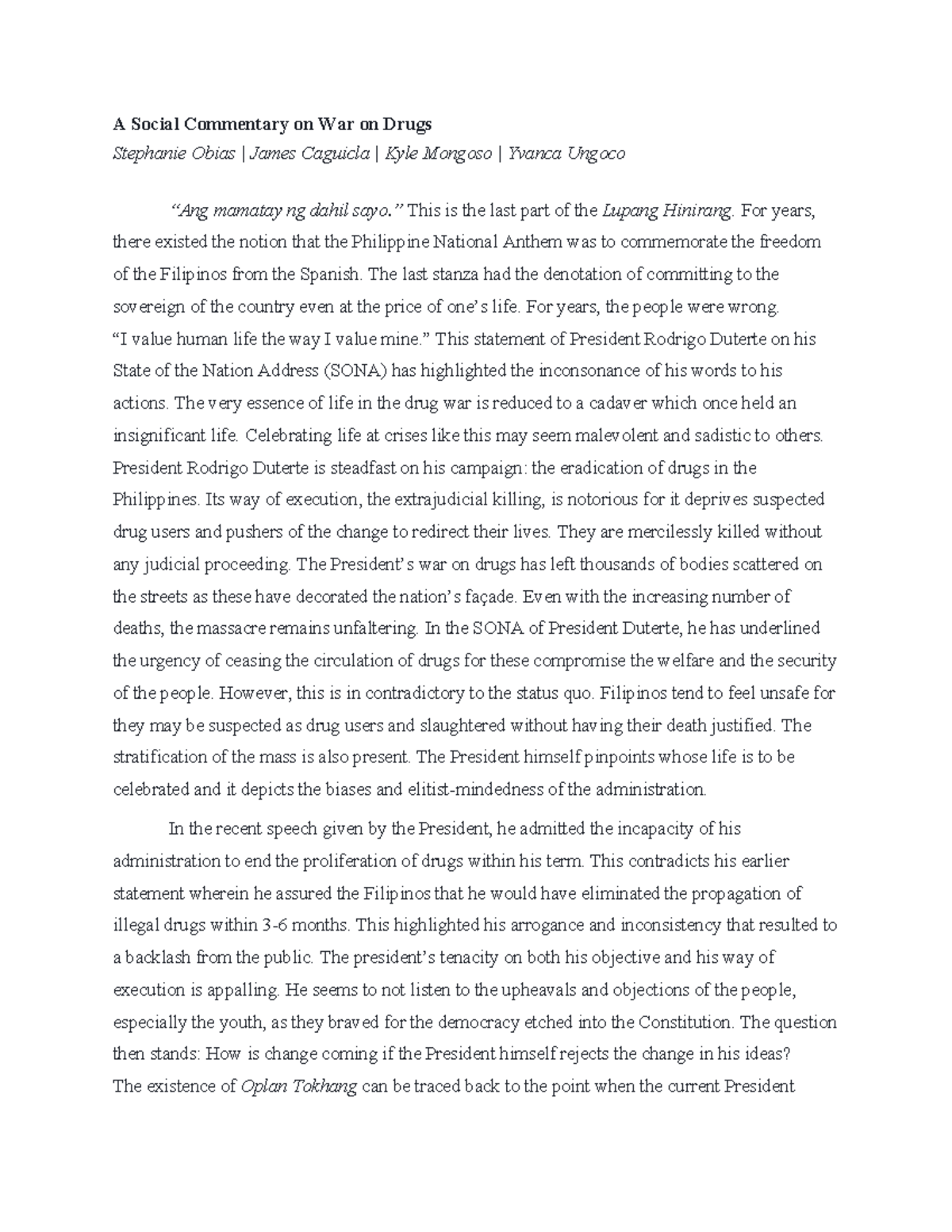 Sample-Social-Commentary - A Social Commentary on War on Drugs ...