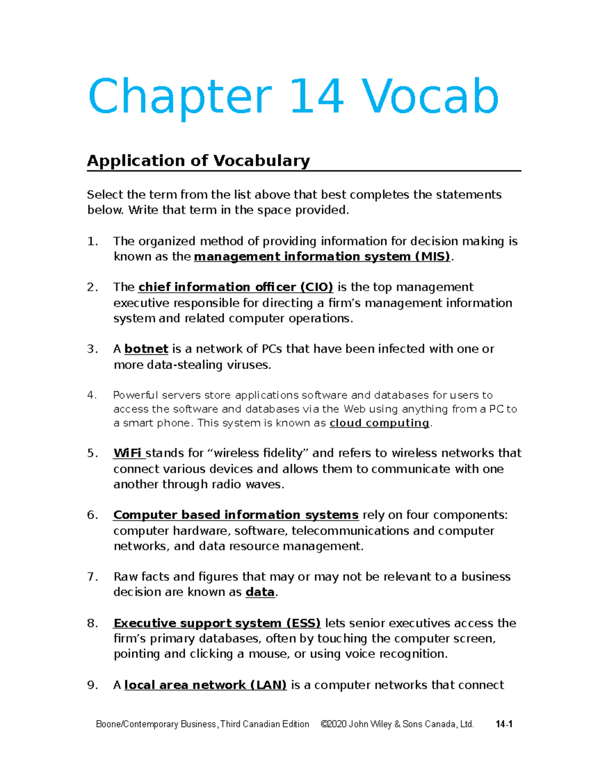 Chapter 14 vocab - Lecture notes - Chapter 14 Vocab Application of ...