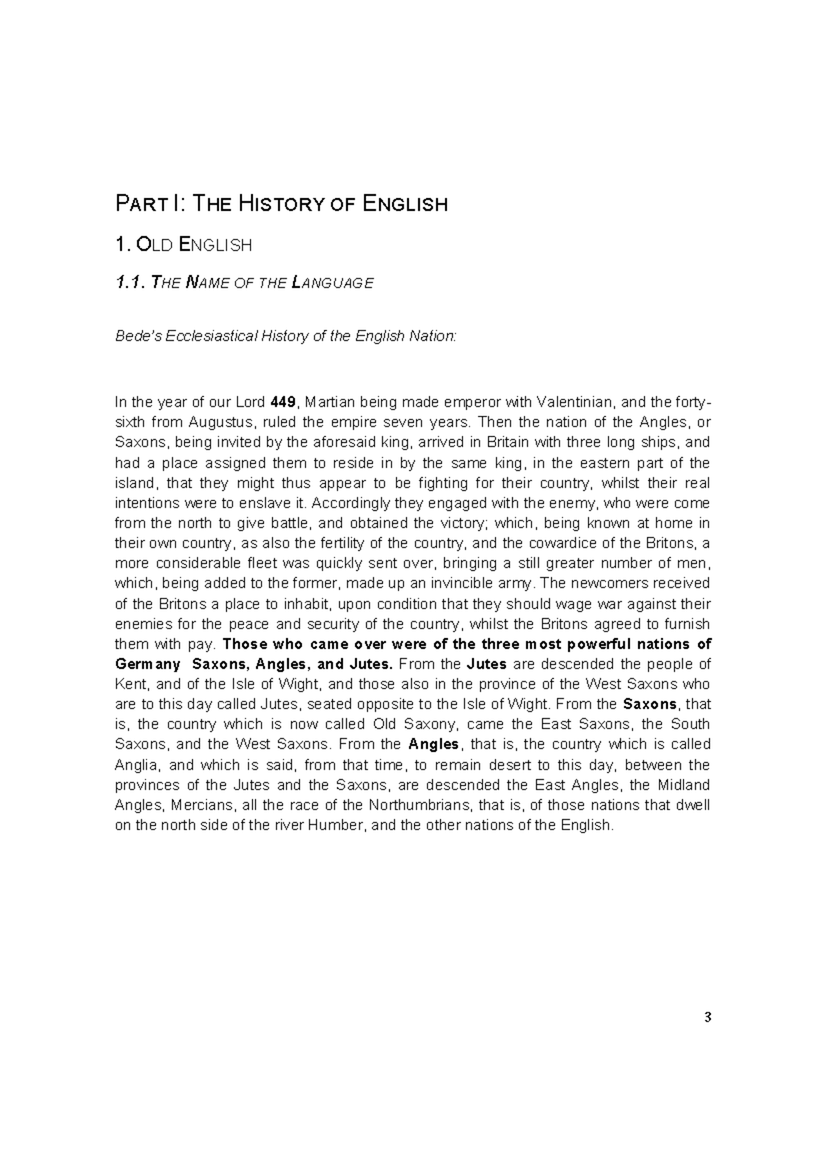 Old English - Handout - PART I: THE HISTORY OF ENGLISH 1. OLD ENGLISH 1 ...