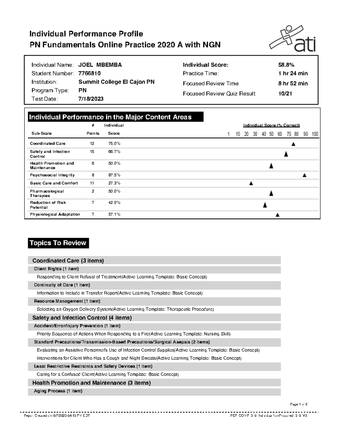 Active Learning Remediation Template - Individual Performance Profile ...