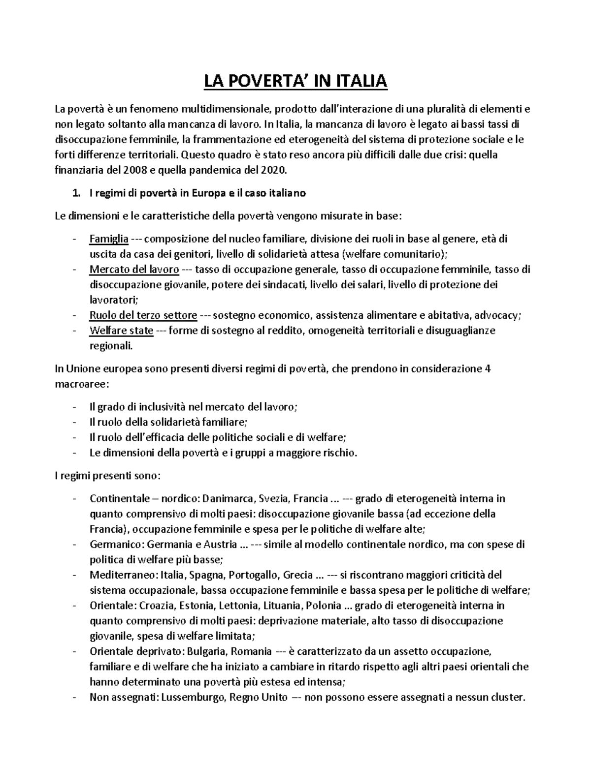 LA Povertà IN Italia - un riassunto del libro a scelta dell'anno ...