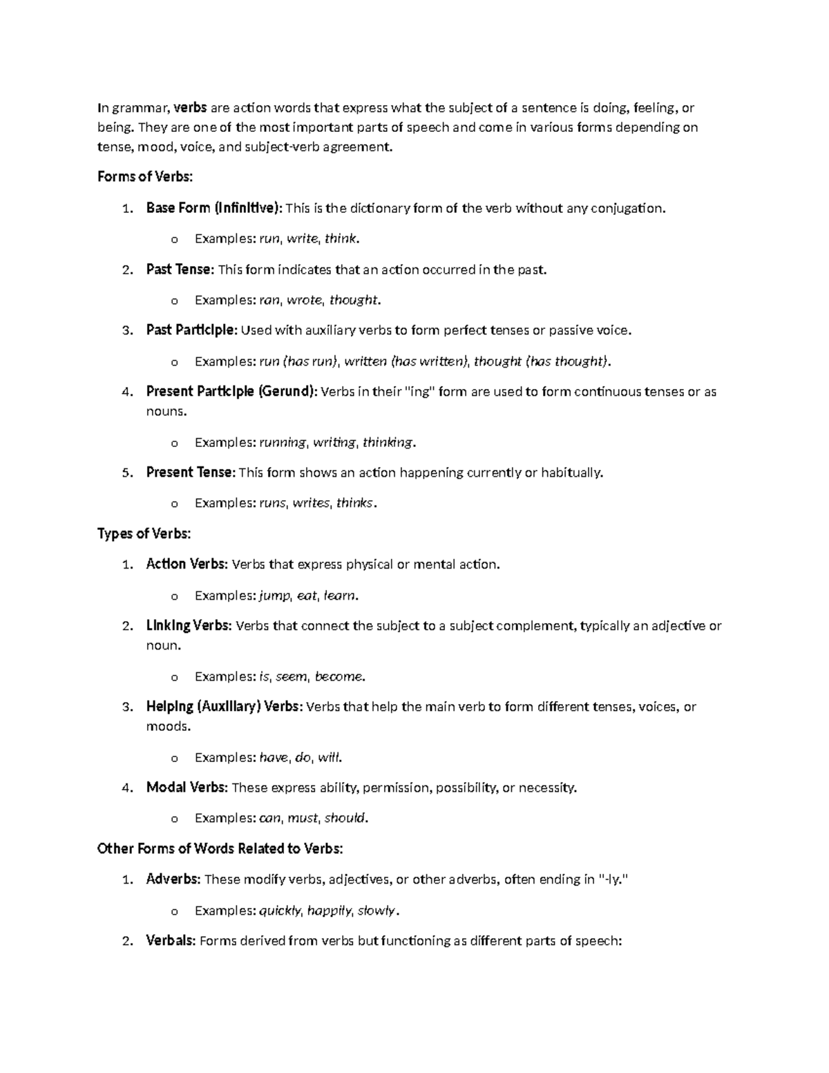 Verbs- Grammar form - In grammar, verbs are action words that express ...