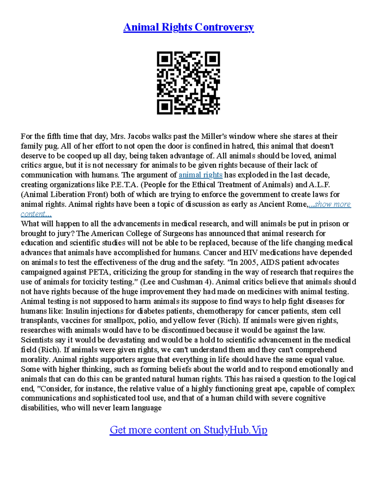 Animal Welfare Essay - Animal Rights Controversy For the fifth time ...