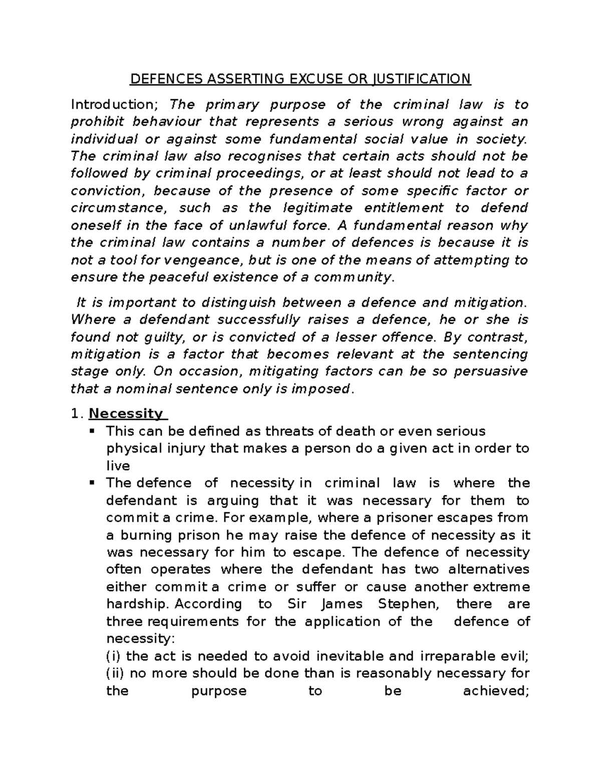 Defences Asserting Excuse OR Justification - DEFENCES ASSERTING EXCUSE ...