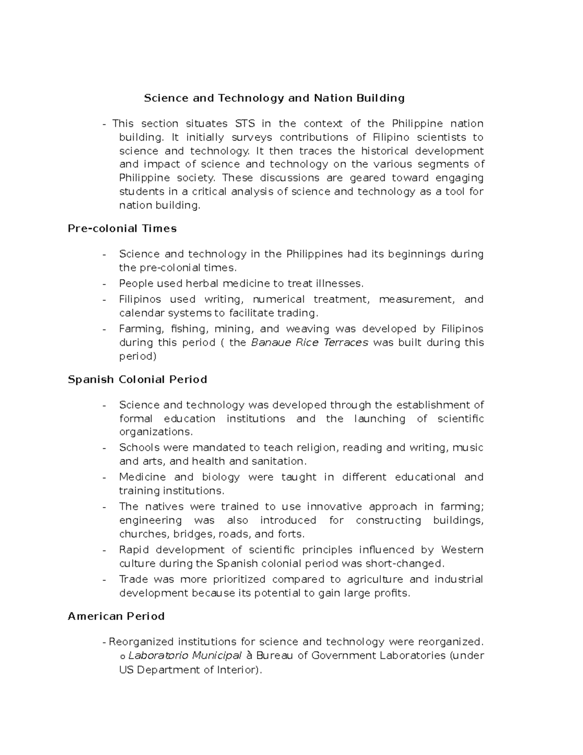 Science and Technology and Nation Building - It initially surveys ...