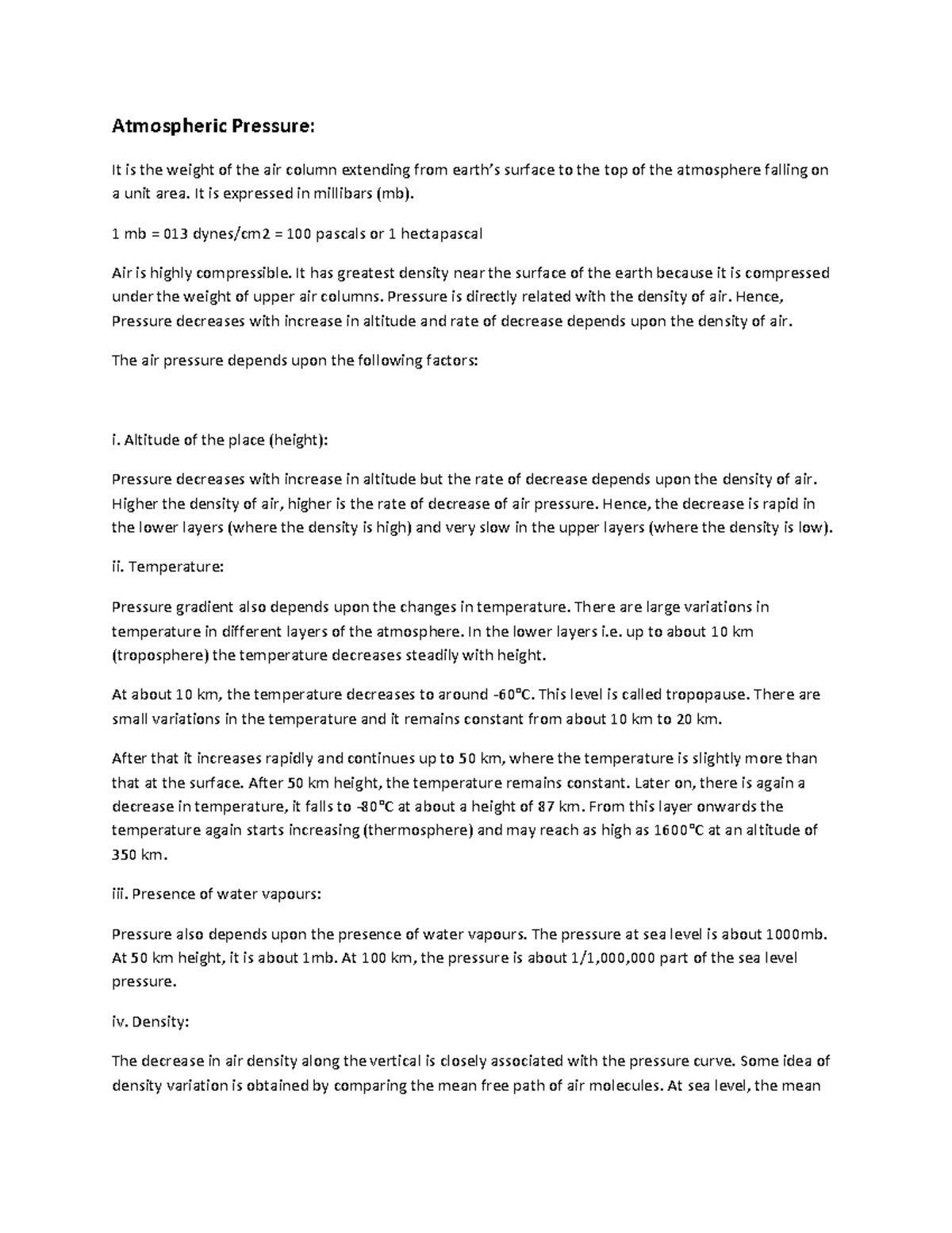 Atmospheric Pressure Notes - Atmospheric Pressure: It is the weight of ...