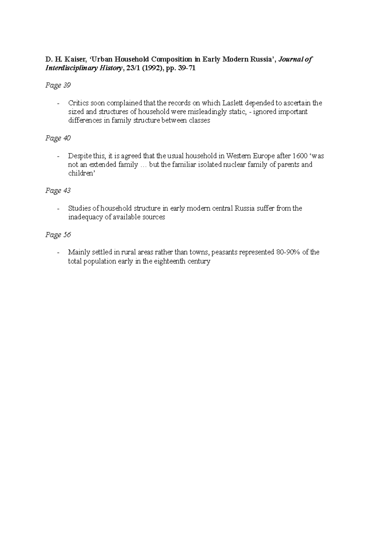 Kaiser - D. H. Kaiser, ‘Urban Household Composition in Early Modern ...
