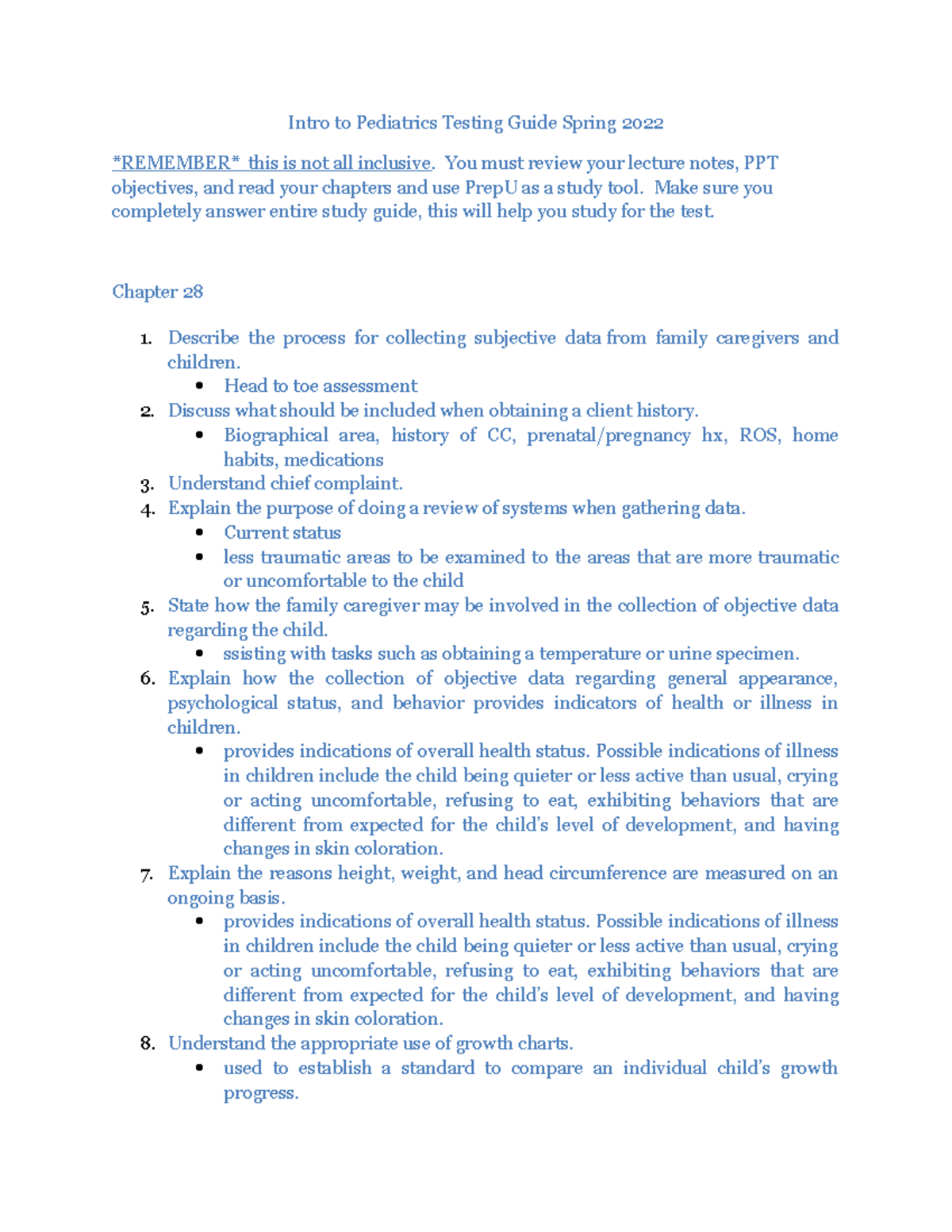 Foundations Pediatrics test plan - Intro to Pediatrics Testing Guide ...
