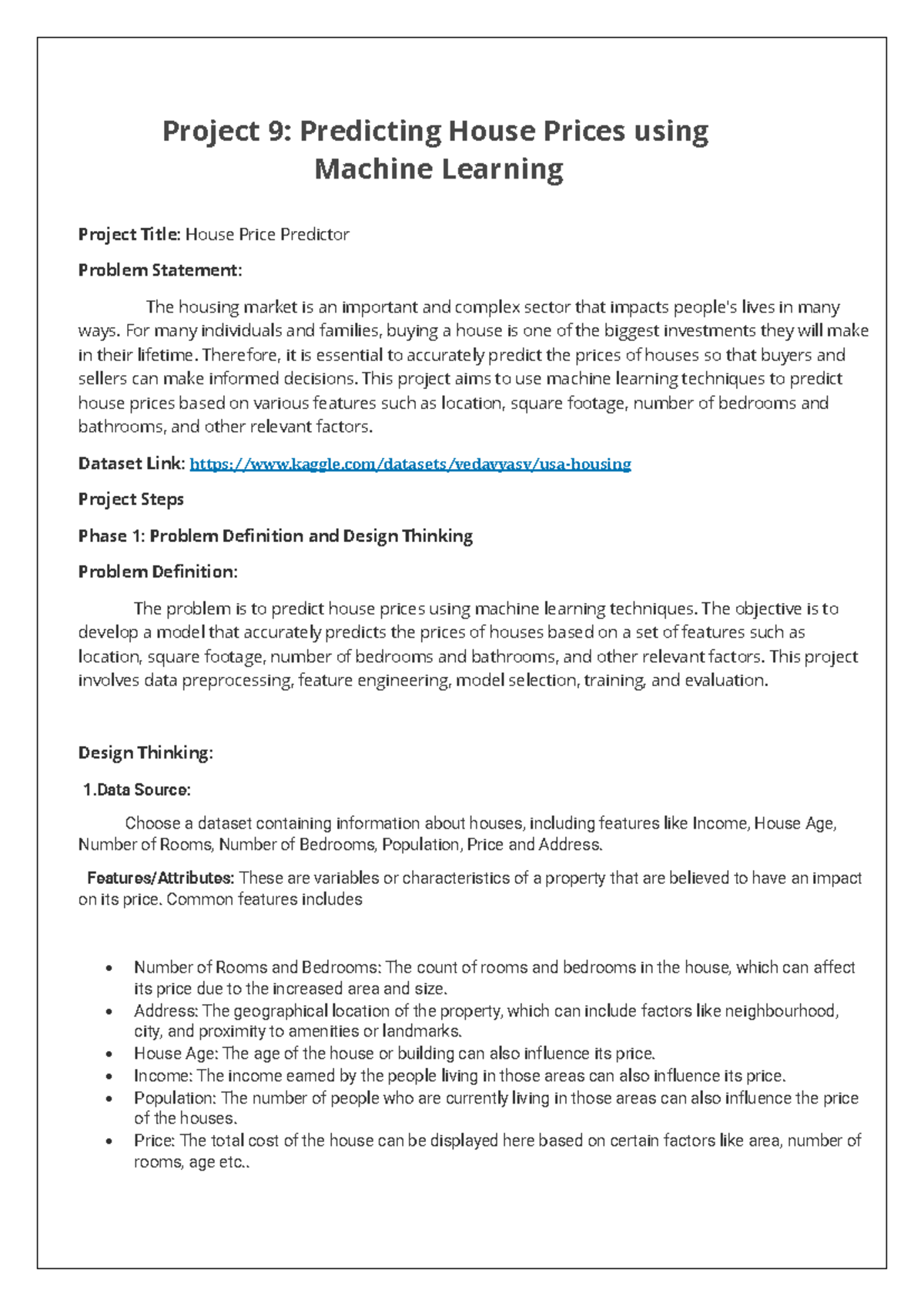 AI Phase 1 - naan mudhalvan - Project 9: Predicting House Prices using ...