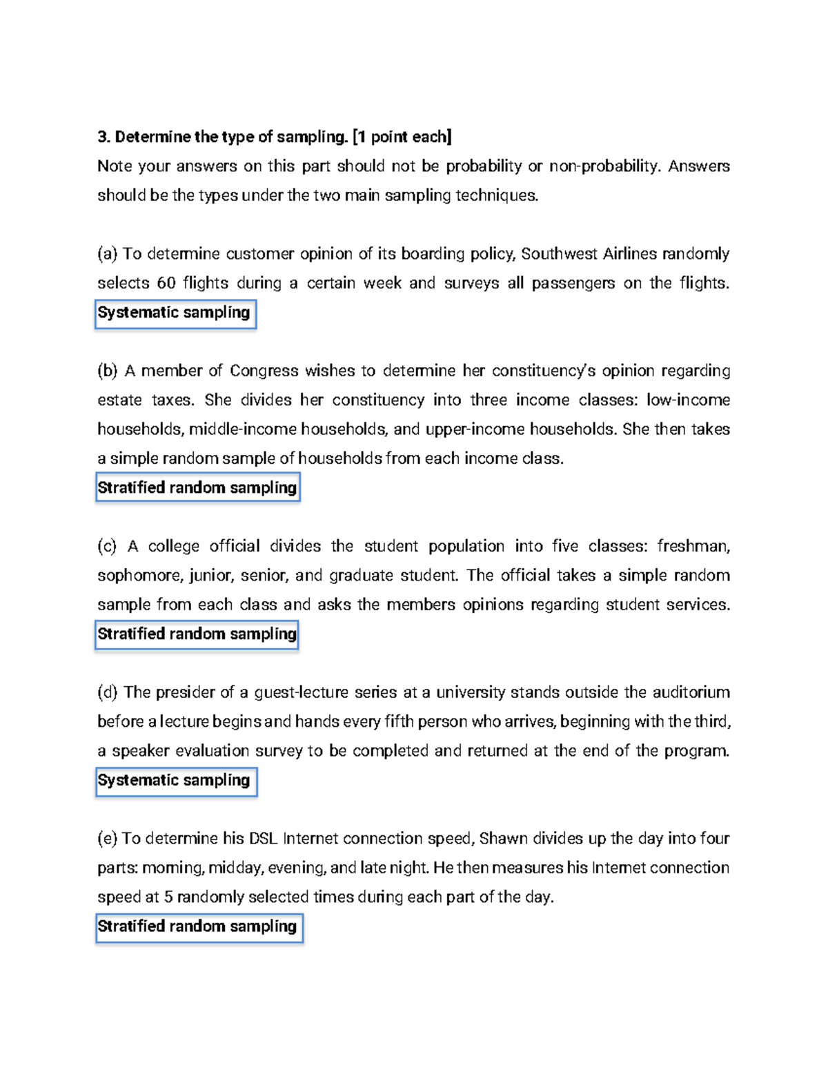 Statistics lecture notes 01 - 3. Determine the type of sampling. [1 ...
