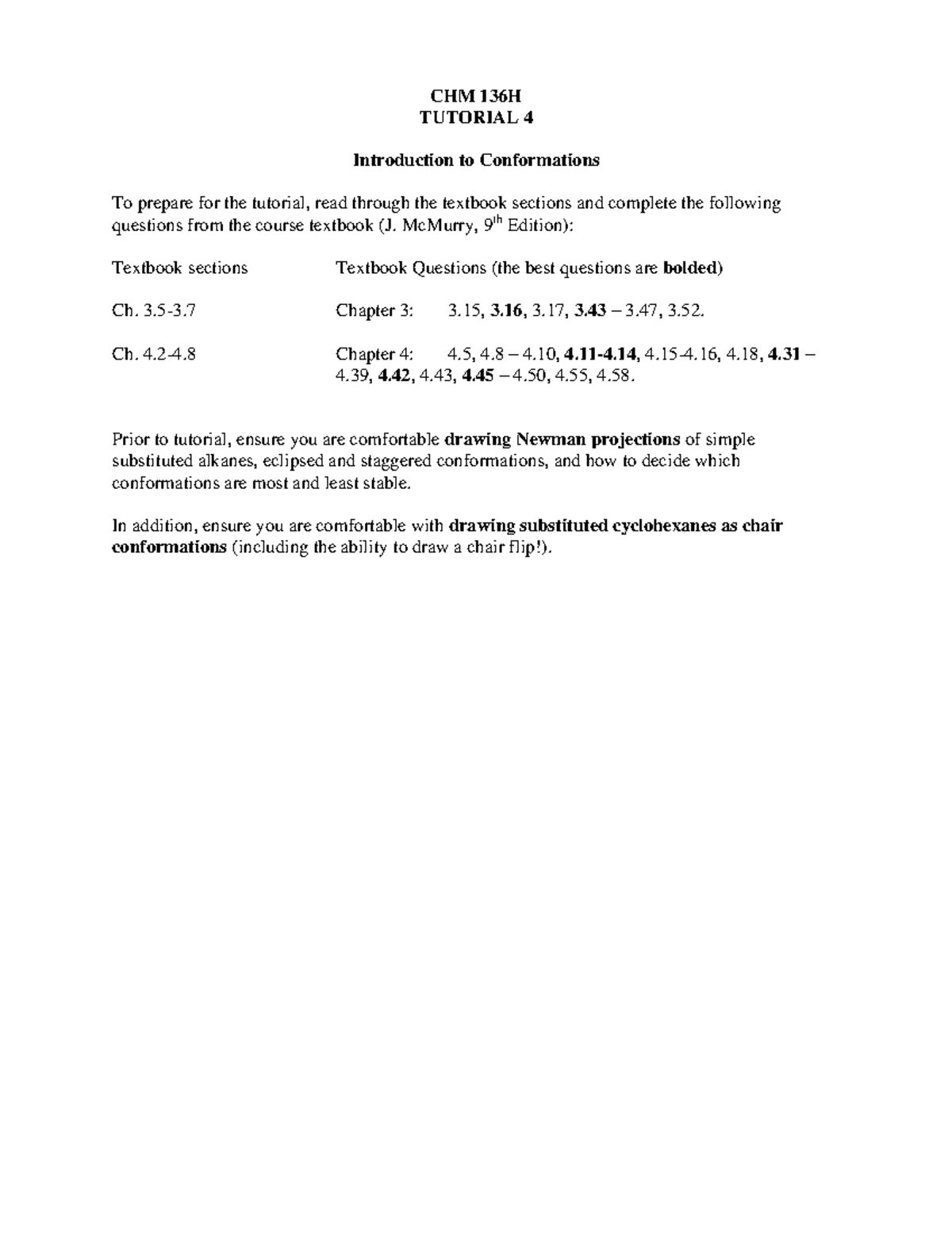 TUT 4 Pre-problems-2 - questions - CHM 136H TUTORIAL 4 Introduction to ...
