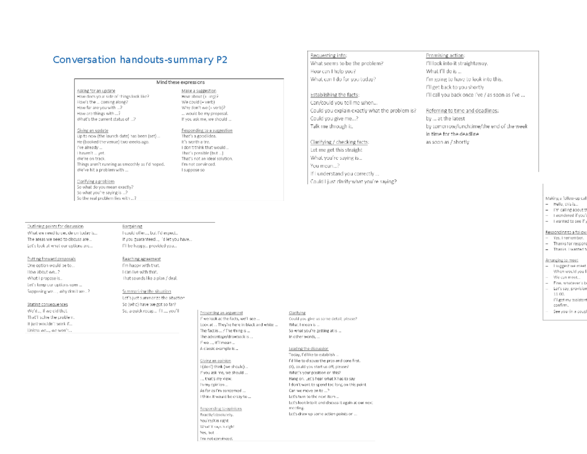 Conversation handouts - Business English - Conversation handouts ...