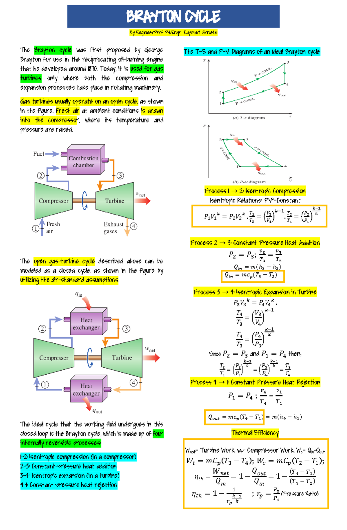 The Brayton cycle - Today, it is used for gas turbines only where both ...