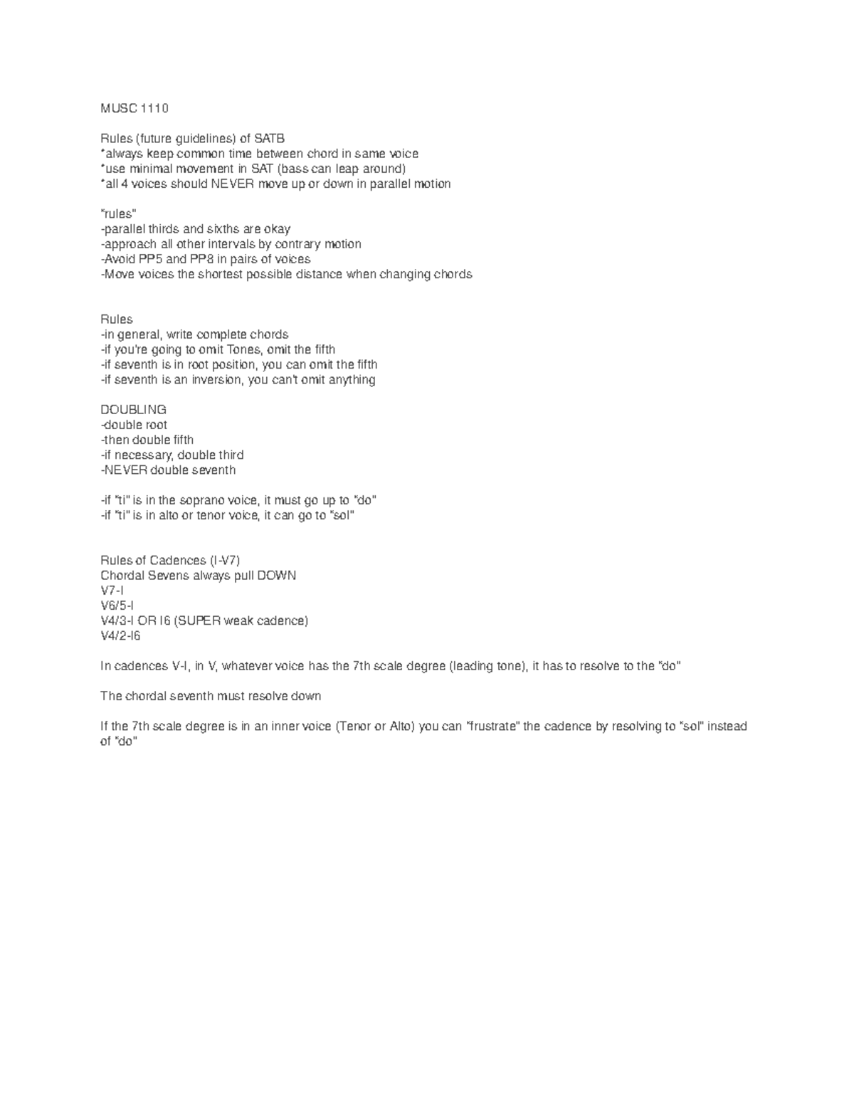 MUSC 1110 Rules to SATB - Lecture notes 3 - MUSC 1110 Rules (future ...