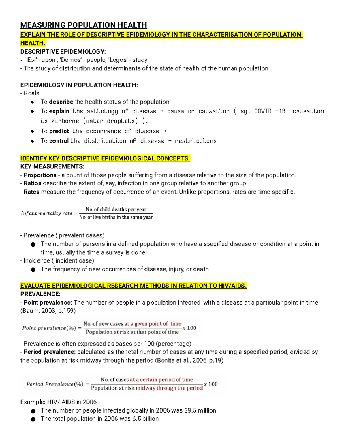 Lecture 5 - Measuring population health - MEASURING POPULATION HEALTH ...
