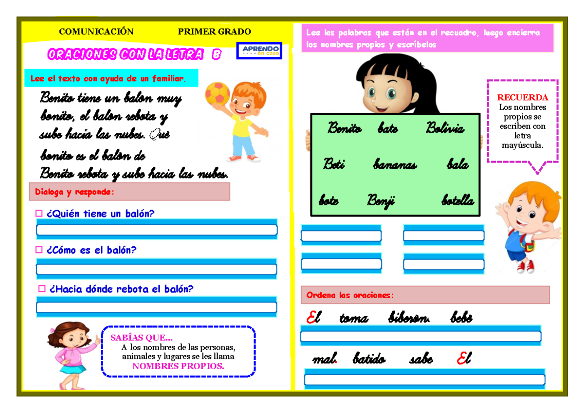 COM. oraciones con B - TRABAJO - oraciones con la letra “b Benito tiene ...
