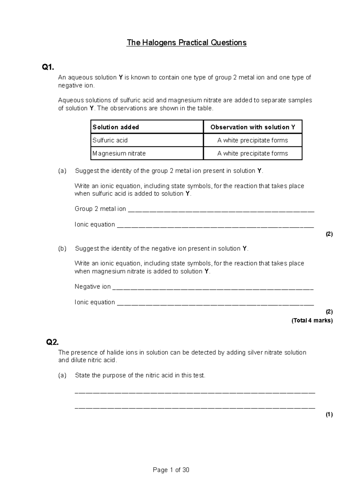 Halogens practical Questions - An aqueous solution Y is known to ...