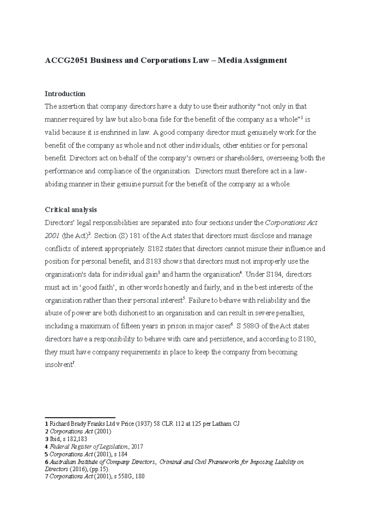 ACCG2051 Business and Corporations Law - Media Assessment - ACCG2051 ...