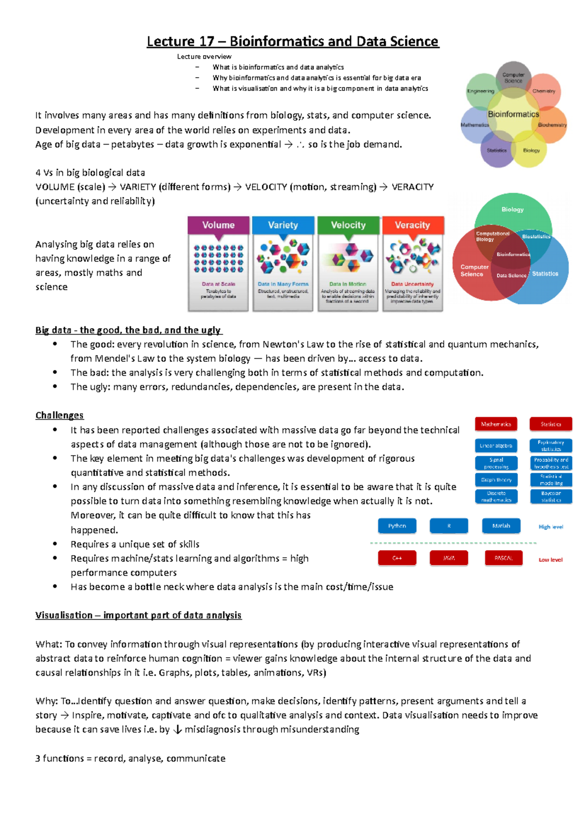 Lecture 17 and 18 - Data Science - Lecture 17 – Bioinformatics and Data ...