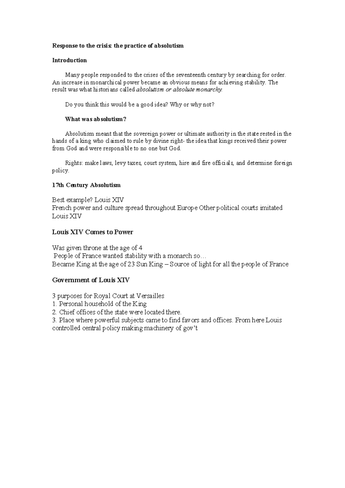 Response to the crisis - An increase in monarchical power became an ...