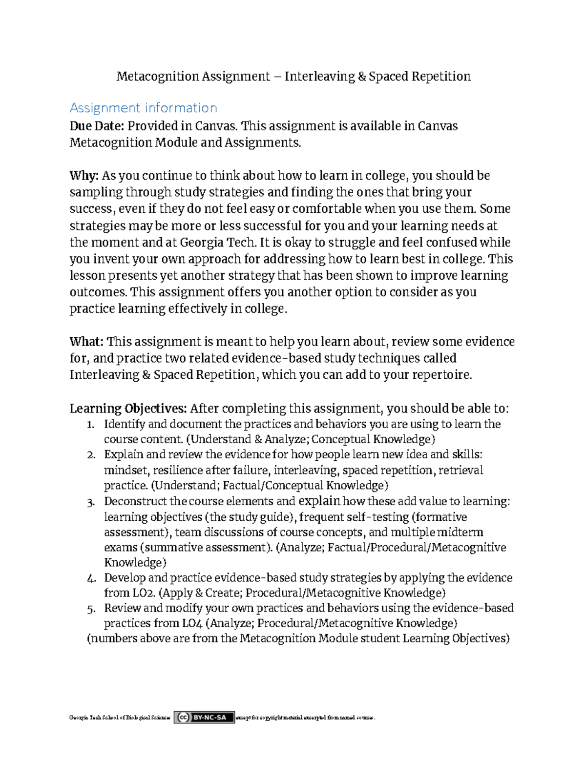 04 Interleaving and Spaced Repitition-1 - Metacognition Assignment ...