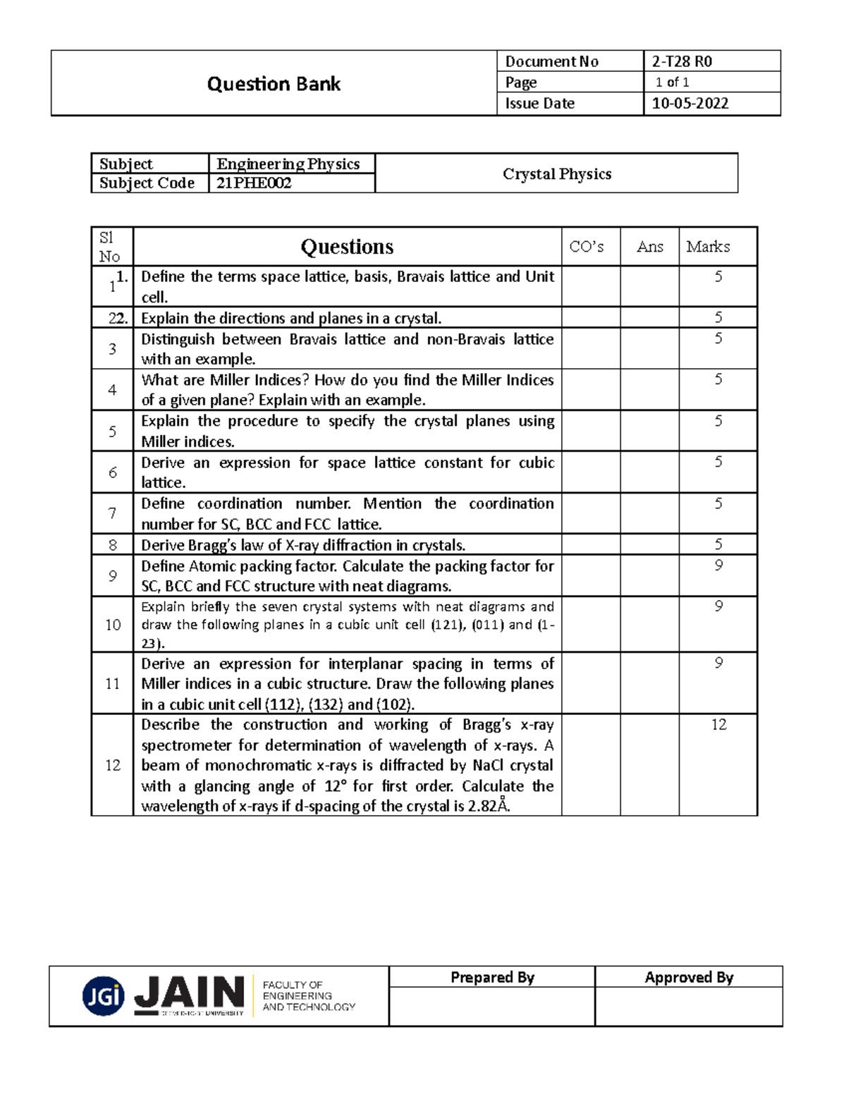 21PHE002 Module 2 QB - Question Bank Document No 2-T28 R Page 1 of 1 ...