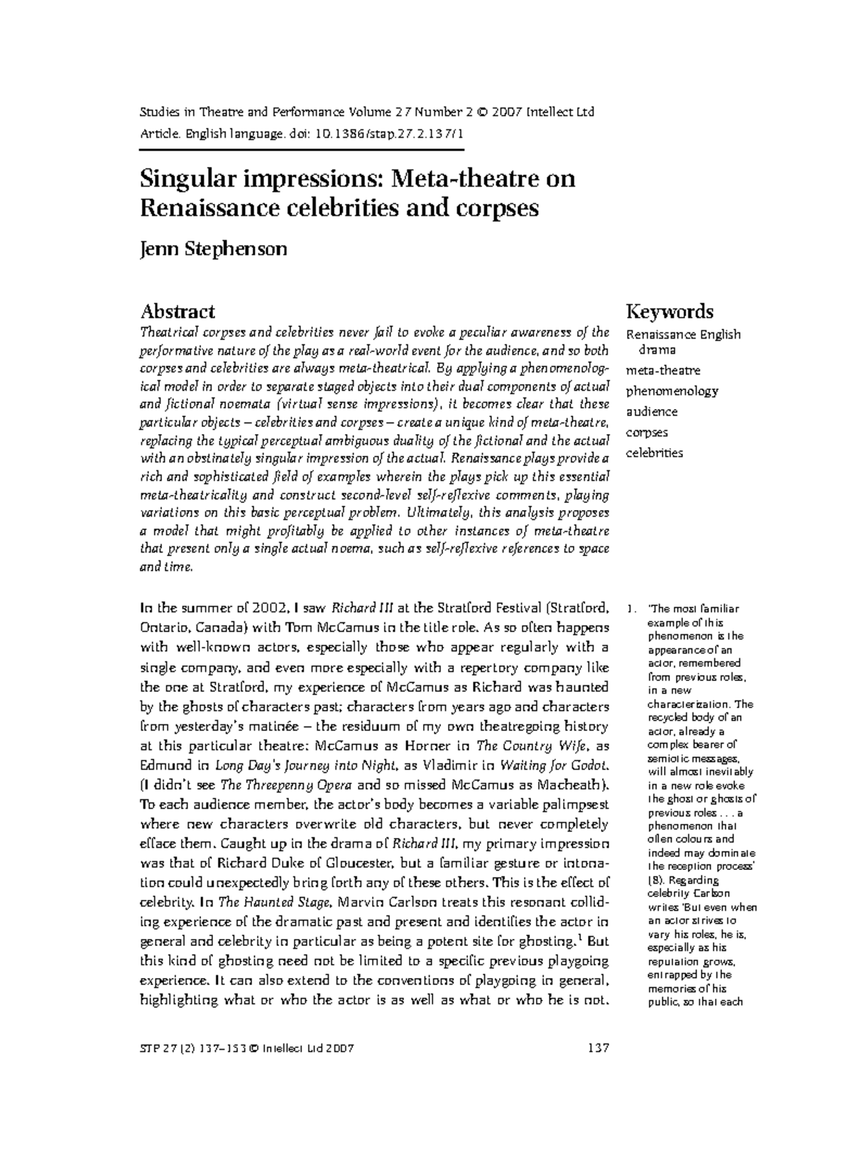 Singular impressions: Meta-theatre on Renaissance celebrities and ...