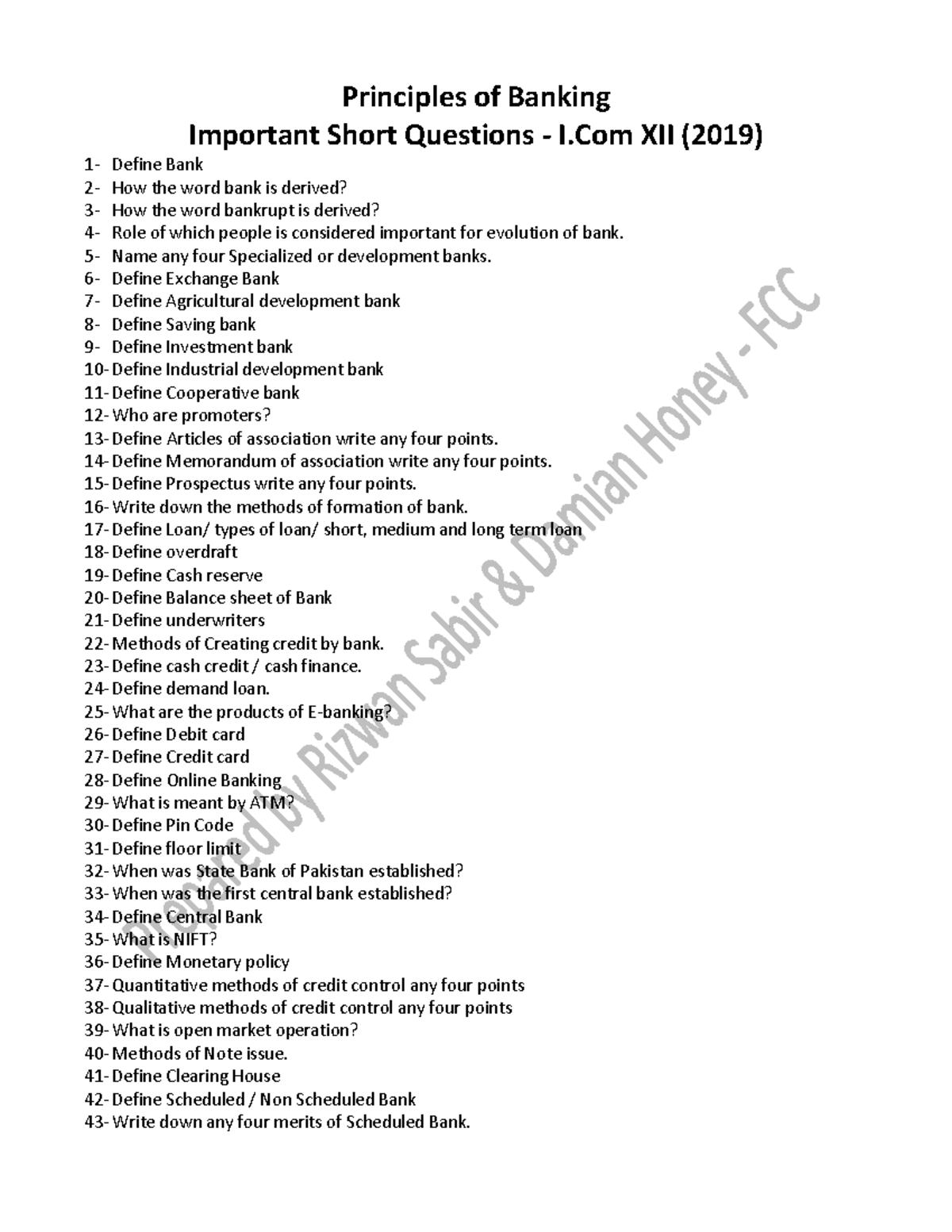 Principles of Banking II Year - Principles of Banking Important Short ...