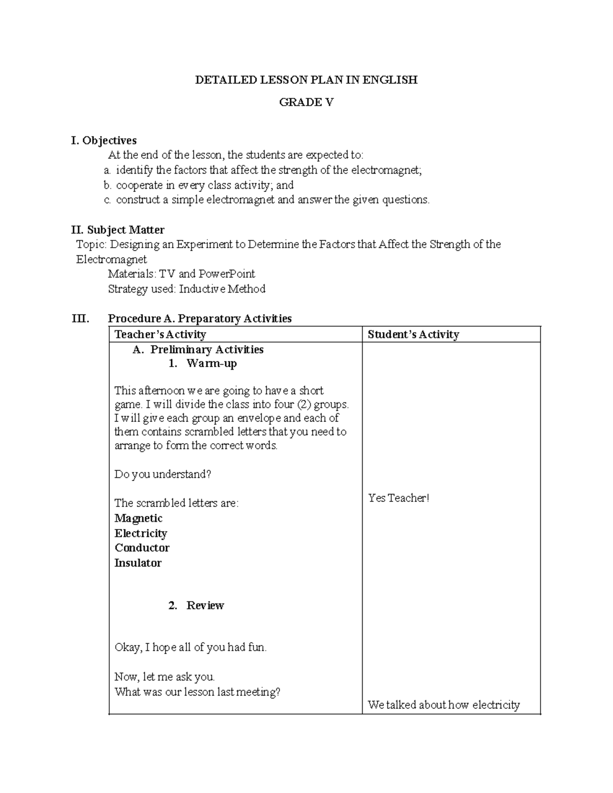 DLP Science Grade 5 - DETAILED LESSON PLAN IN ENGLISH GRADE V I ...