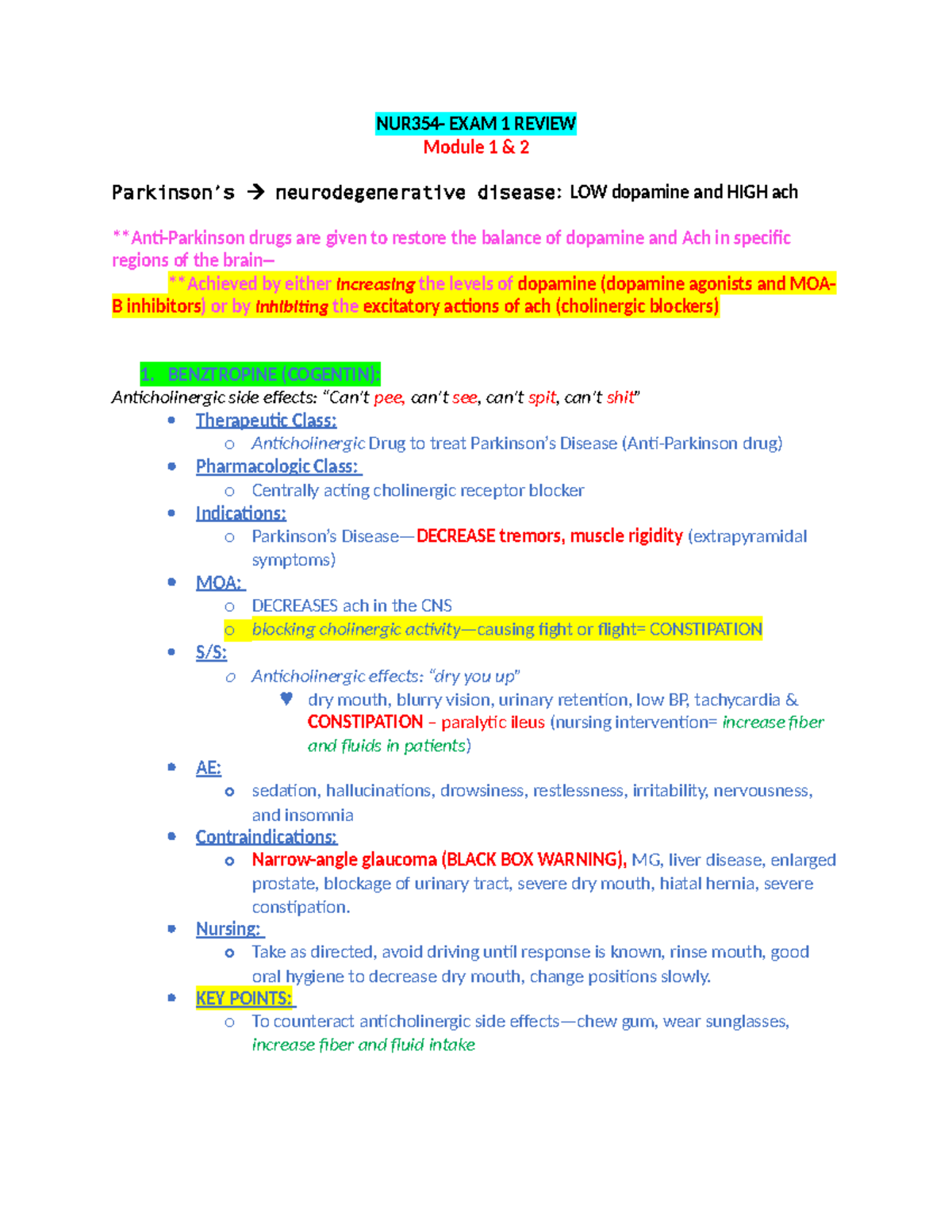 NUR354- Exam 1 Studyguide 2 - NUR354- EXAM 1 REVIEW Module 1 & 2 ...