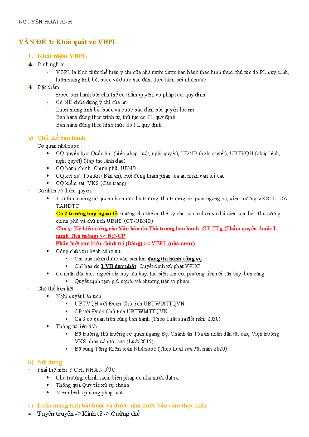 Vở Xây dựng văn bản pháp luật - VẤN ĐỀ 1: Khái quát về VBPL 1. Khái ...