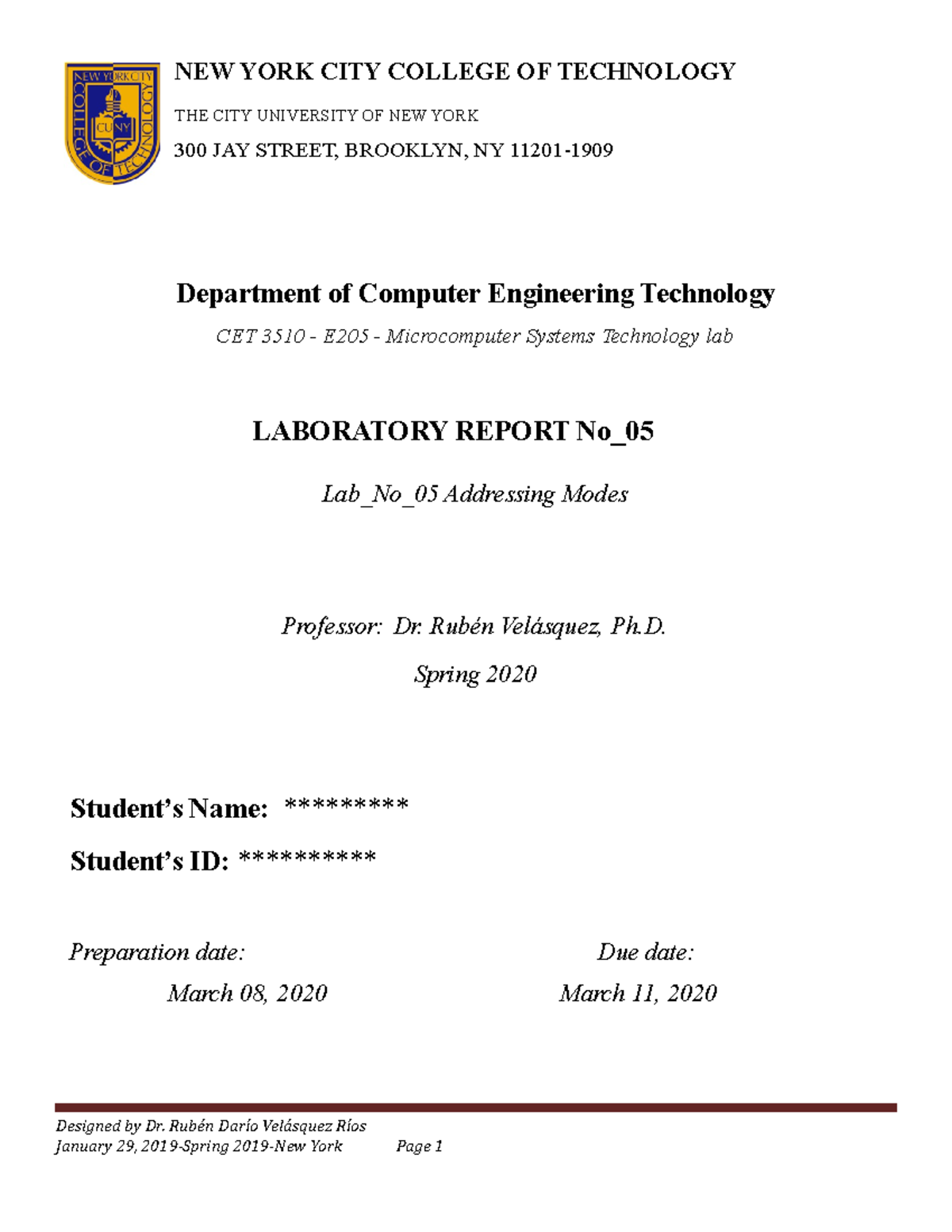 LAB No 05 Report - CET 3510-LAB 05 - NEW YORK CITY COLLEGE OF ...