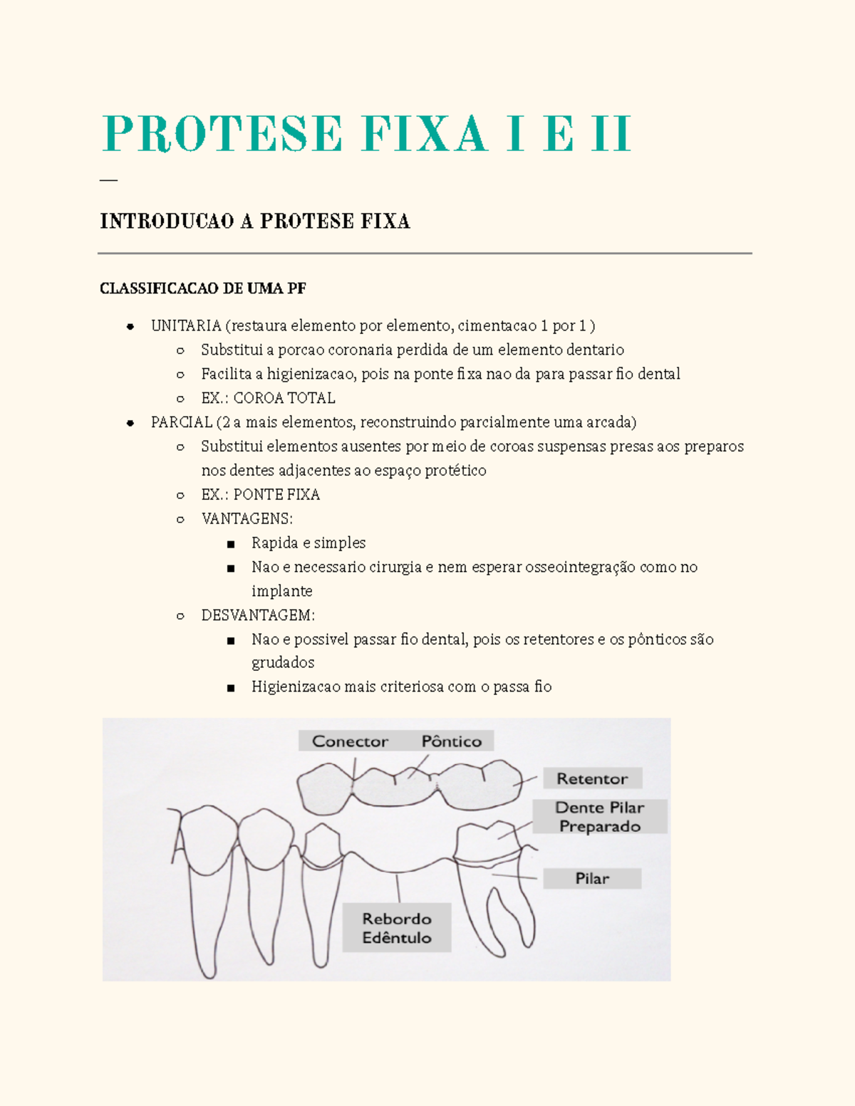 Protese FIXA I E II RESUMO AULA - PROTESE FIXA I E II INTRODUCAO A ...