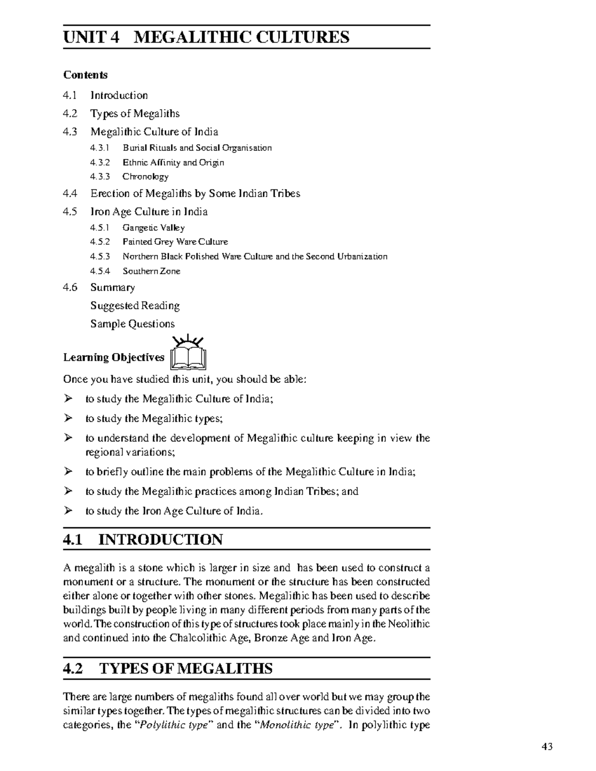 Unit 4 lecture notes - Chalcolithic Cultures UNIT 4 MEGALITHIC CULTURES ...