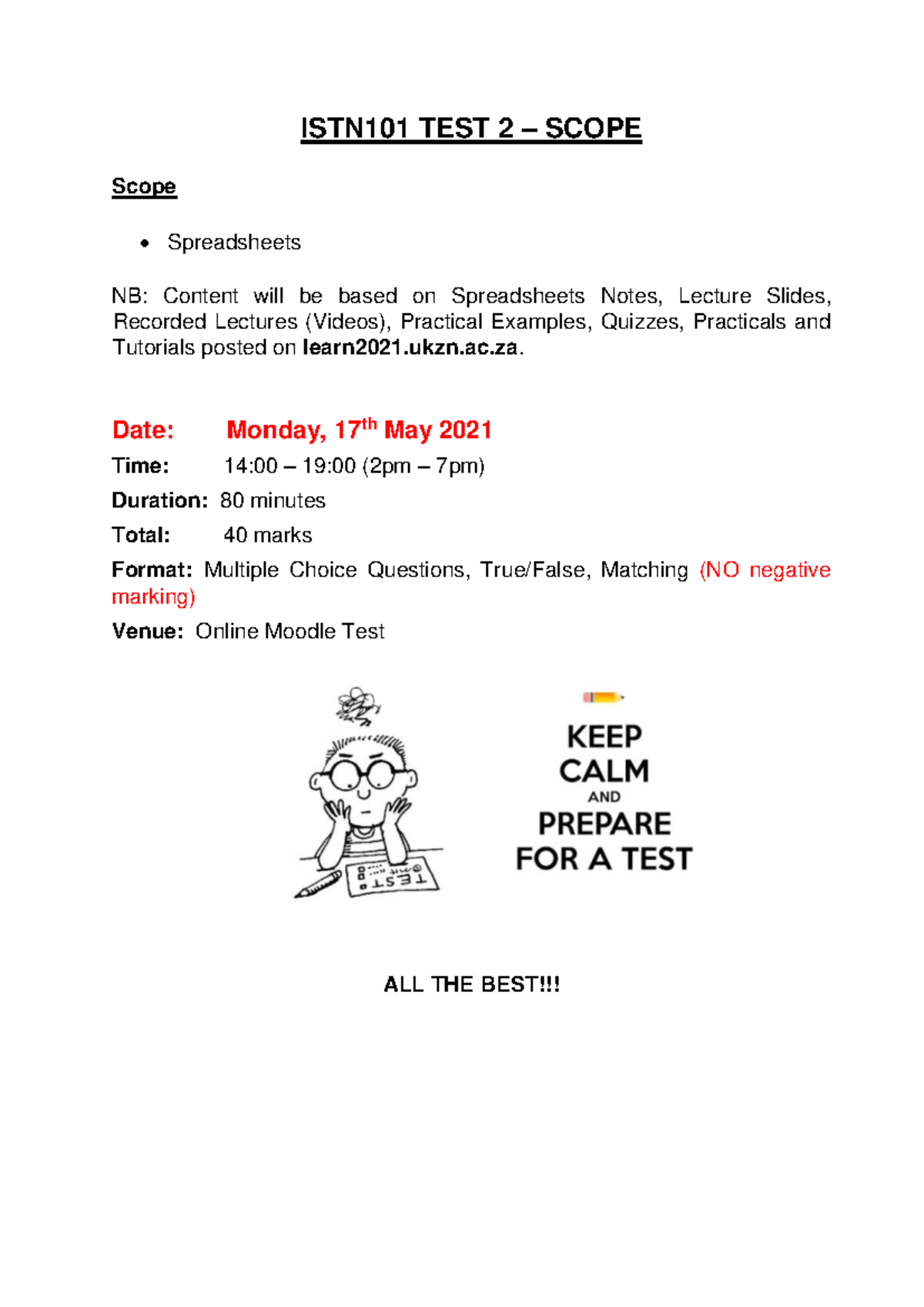 ISTN101 - Scope for Test 2 2021 Final - ISTN101 - ISTN101 TEST 2 ...