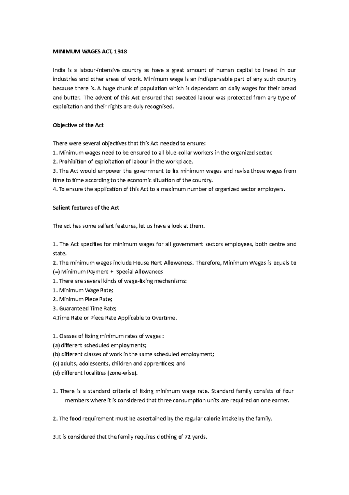 UNIT-III - Gdhdhd - MINIMUM WAGES ACT, 1948 India is a labour-intensive ...