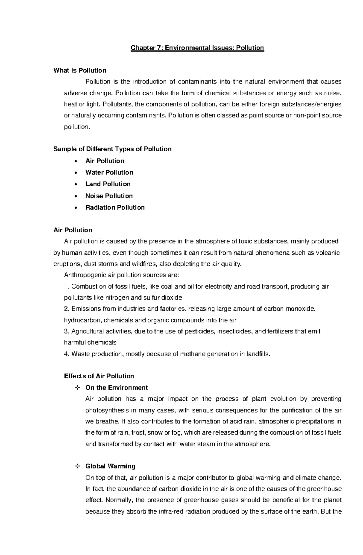 Chapter 7 - n/a - Chapter 7: Environmental Issues: Pollution What is ...
