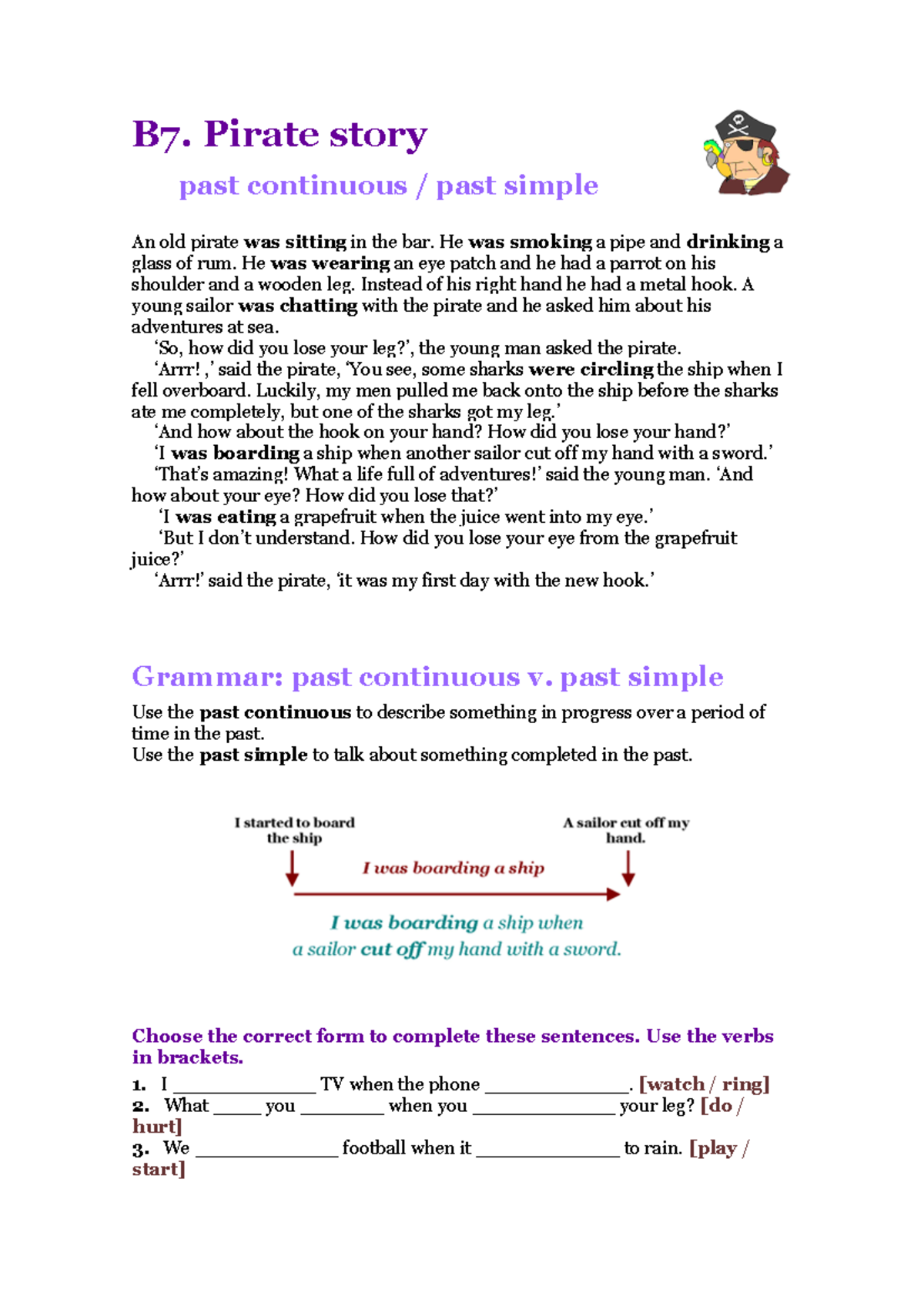 PAST Simple PAST Continuous - B7. Pirate story past continuous / past ...