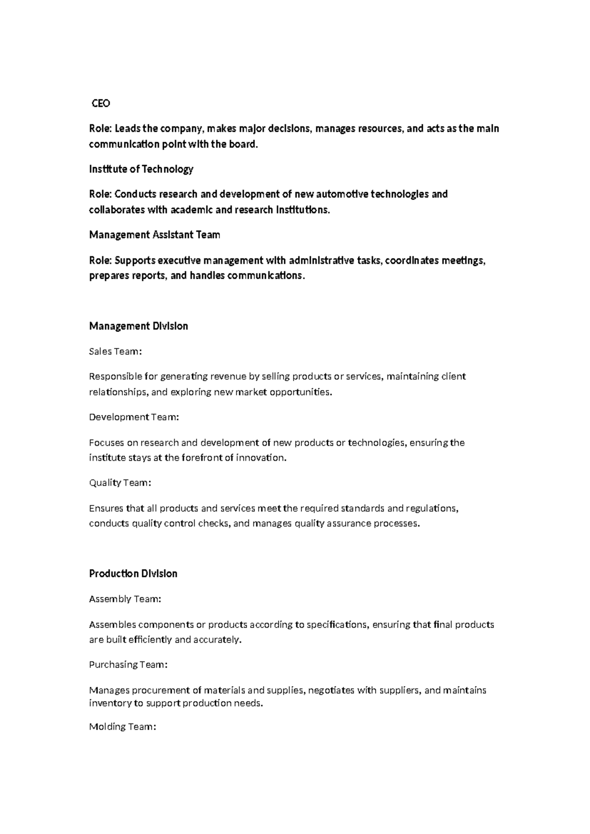 Org - CEO Role: Leads the company, makes major decisions, manages ...