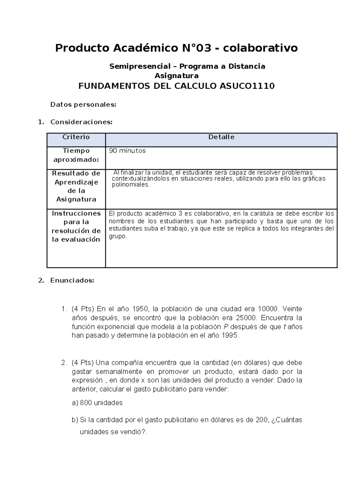 Tarea 3 matematica 2 - Producto Académico N°03 - colaborativo Semipresencial – Programa a ...