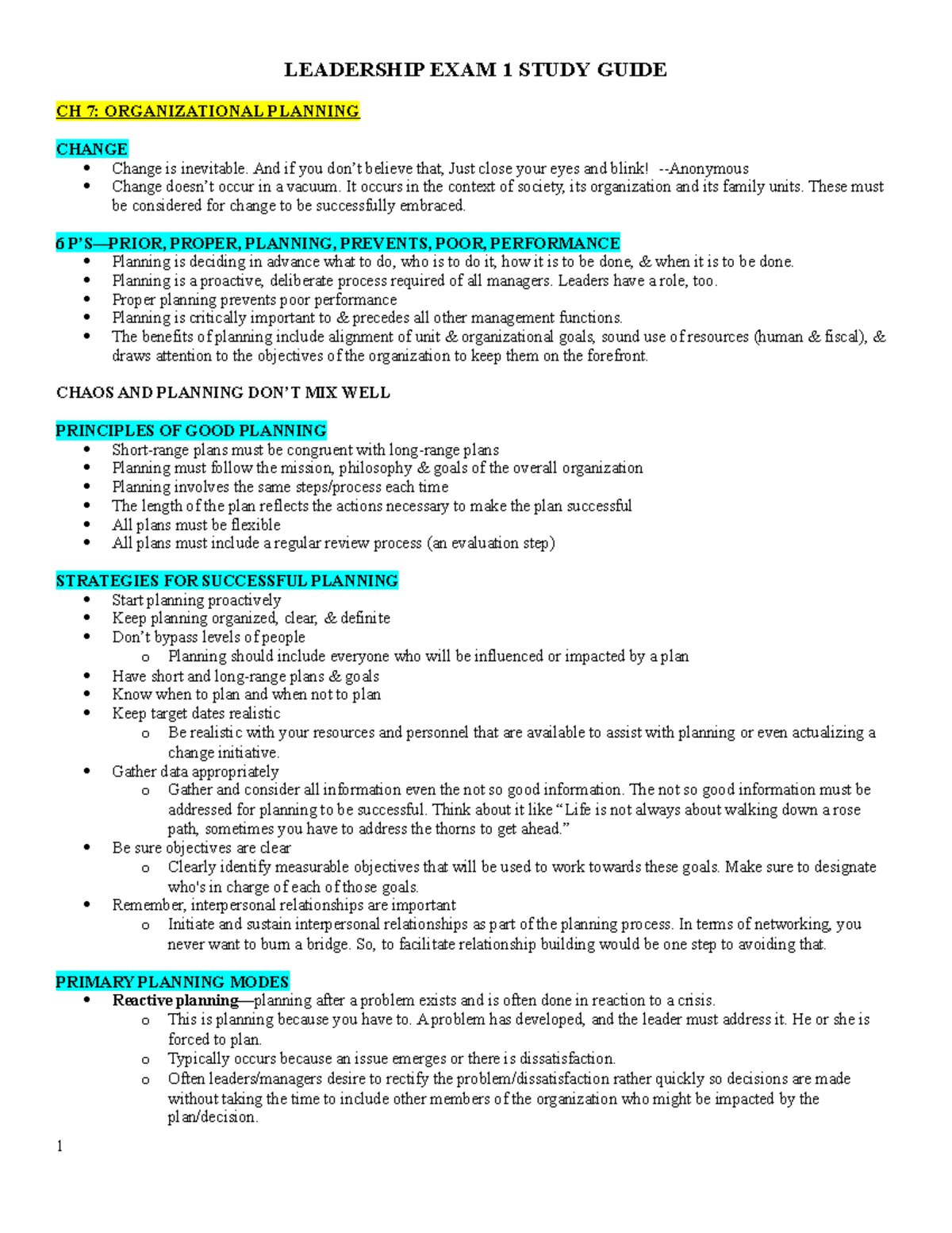 EXAM 1 Study Guide - leadership and management - LEADERSHIP EXAM 1 ...