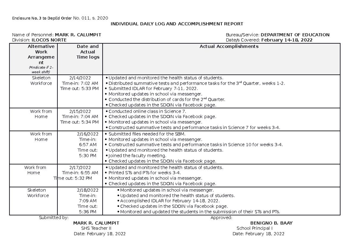 Idlar feb14-18 Mark - Enclosure No. 3 to DepEd Order No. 011, s. 2020 ...