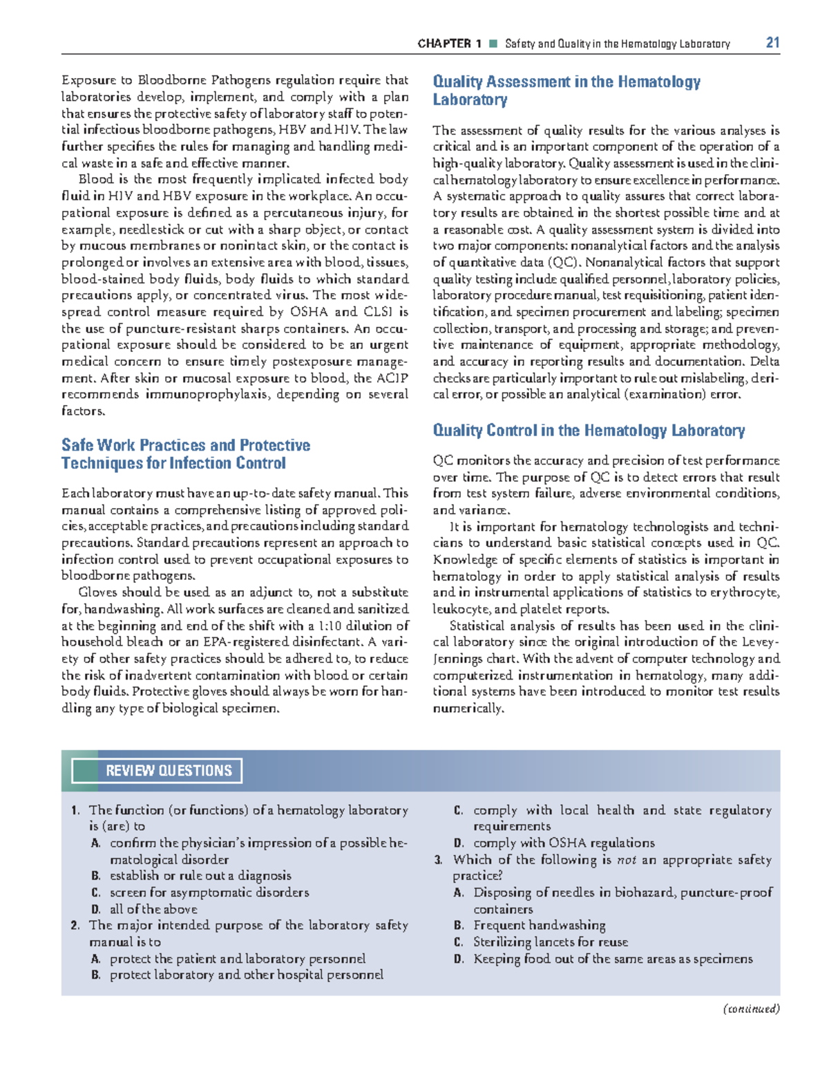 HEMA ( Turgeon) Chapter Questions - CHAPTER 1! Safety and Quality in ...