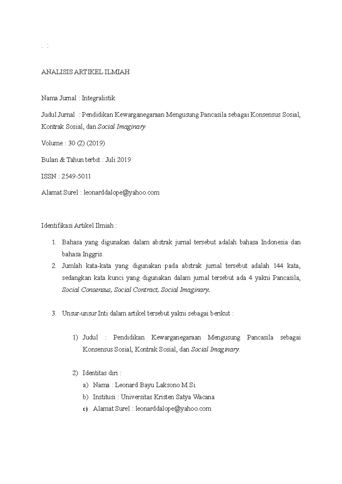 Analisis Artikel Ilmiaj Pancasila integralistik -stdc - . : ANALISIS ...