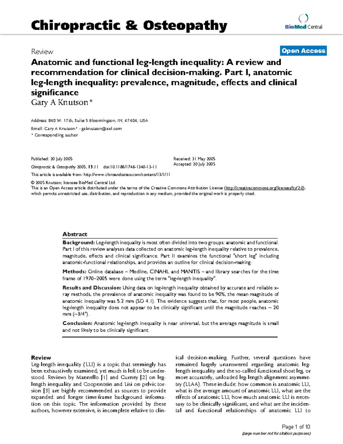 Week 3. Reading. Anatomic and functional leg-length inequality - BioMed ...