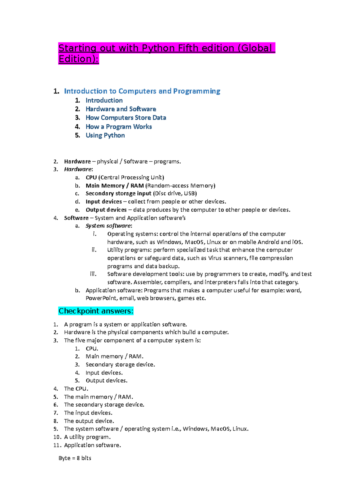 SOWP 5. Global Edition ch.1 - Starting out with Python Fifth edition (Global Edition): 1. - Studocu