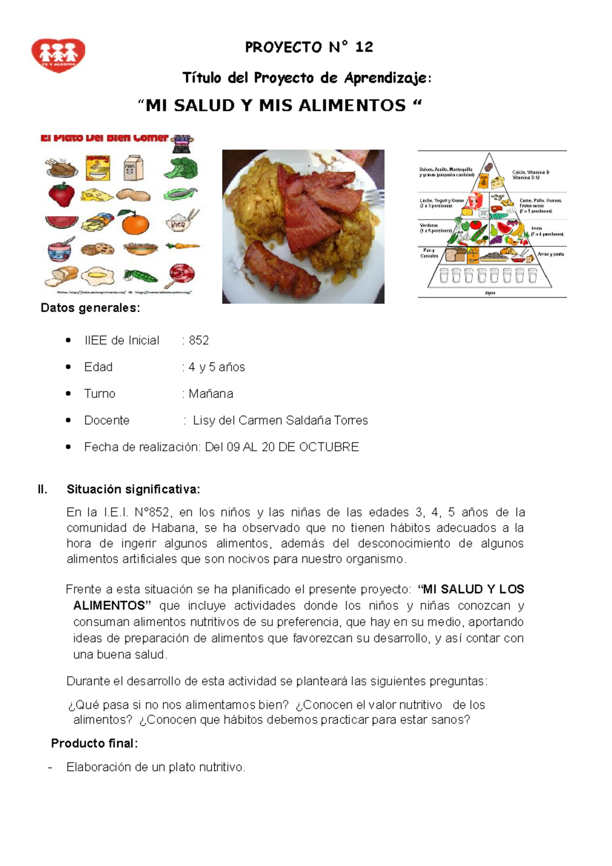Proyecto 12 alimentos - PROYECTO N° 12 Título del Proyecto de ...
